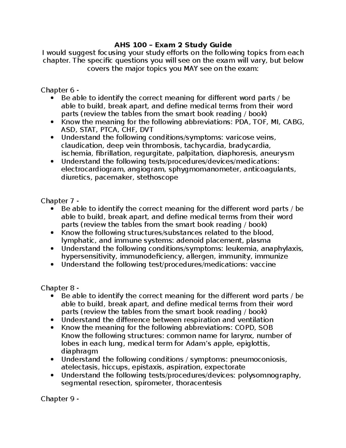 AHS 100 – Exam 2 Comprehensive Study Guide with Key Topics and ...