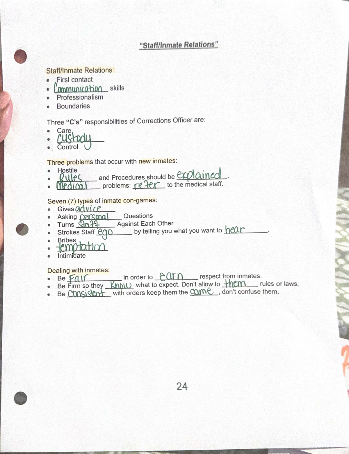 Final Exam Study Guide for ABC123: Corrections Officer Responsibilities ...