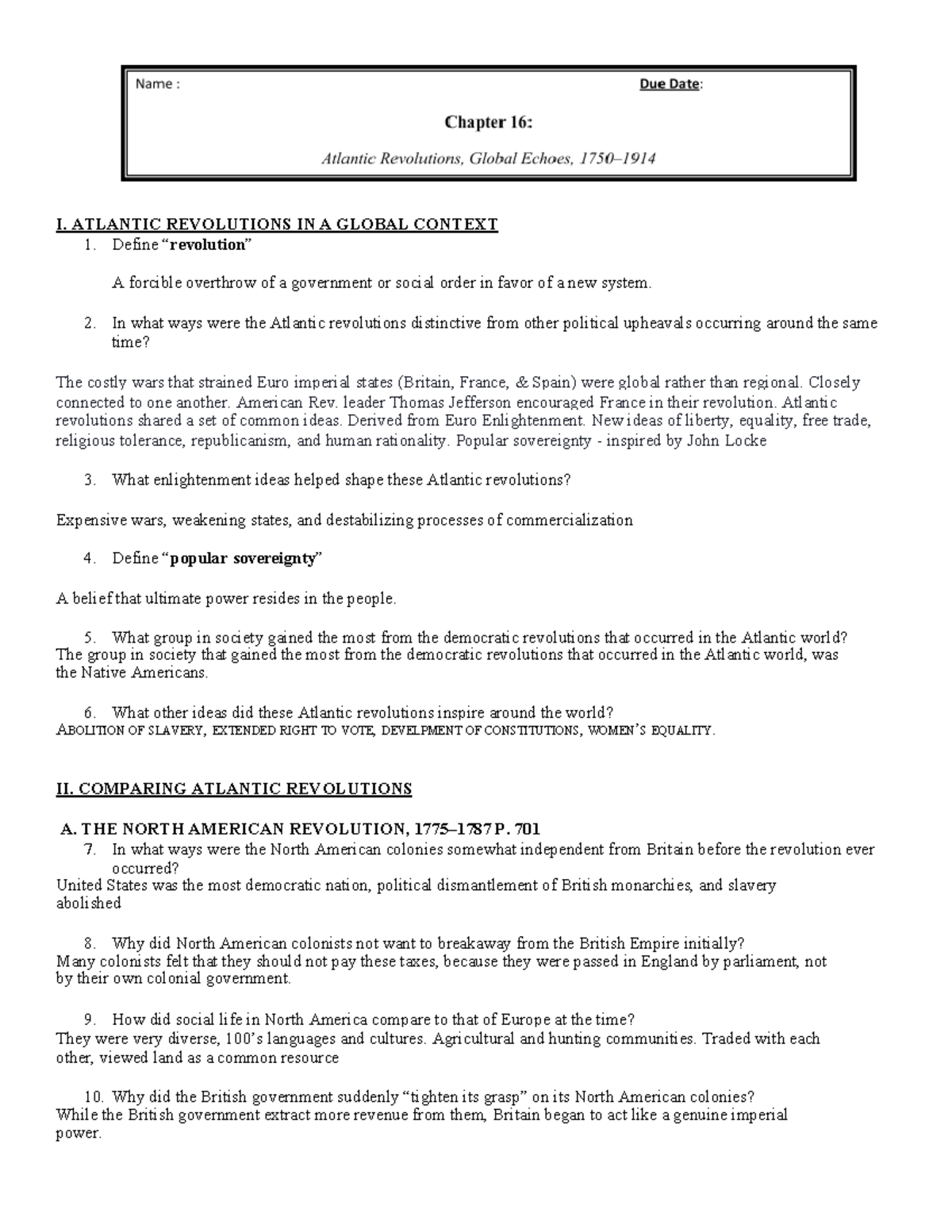 Strayer Chapter 16: Atlantic Revolutions and Their Global Impact - Studocu