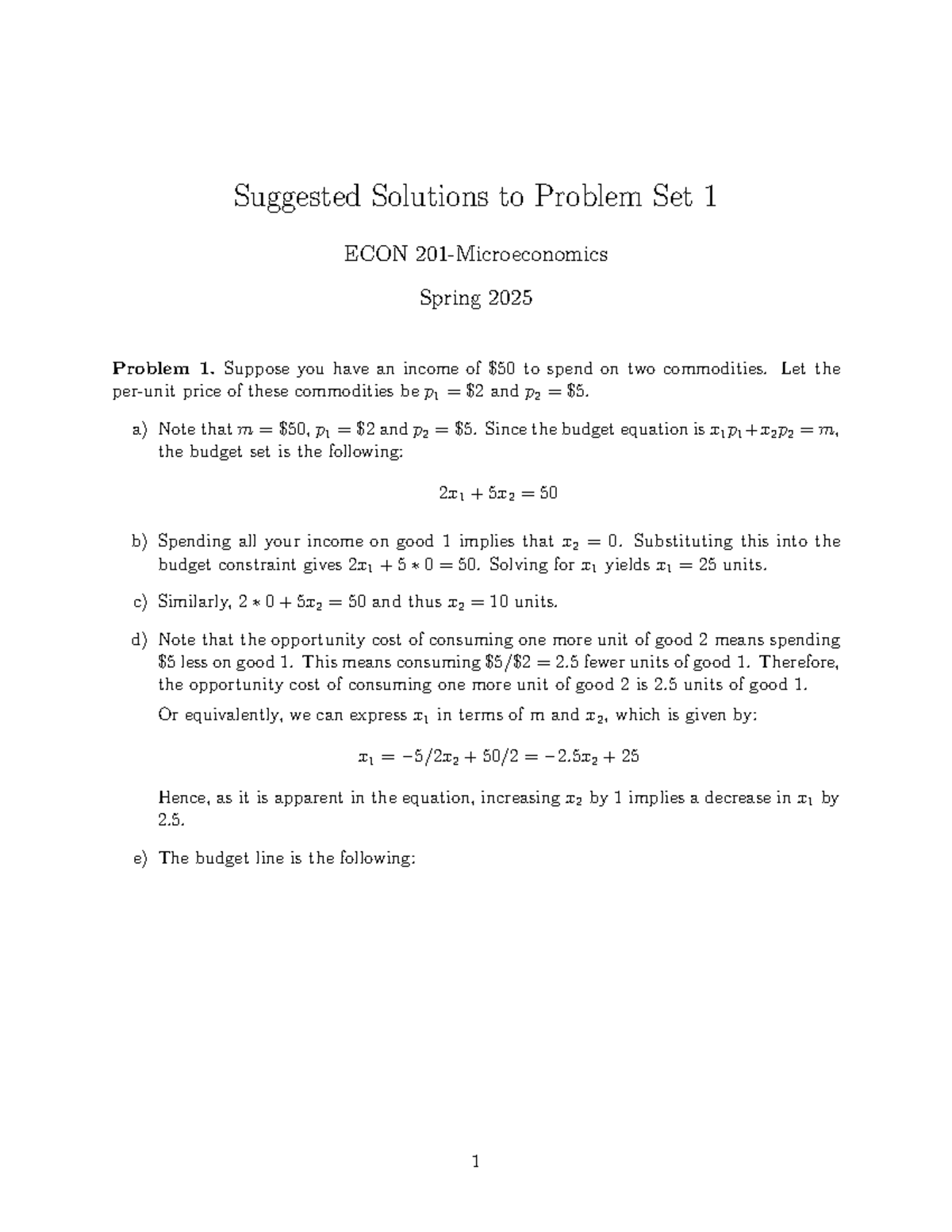 Econ201 Problem Set 1 suggested solutions and explanations - Studocu