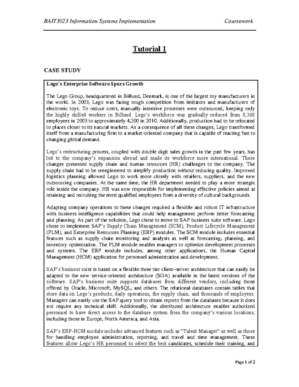 BAIT3023 Tutorial 1 - 123 - BAIT3023 Information Systems Implementation ...