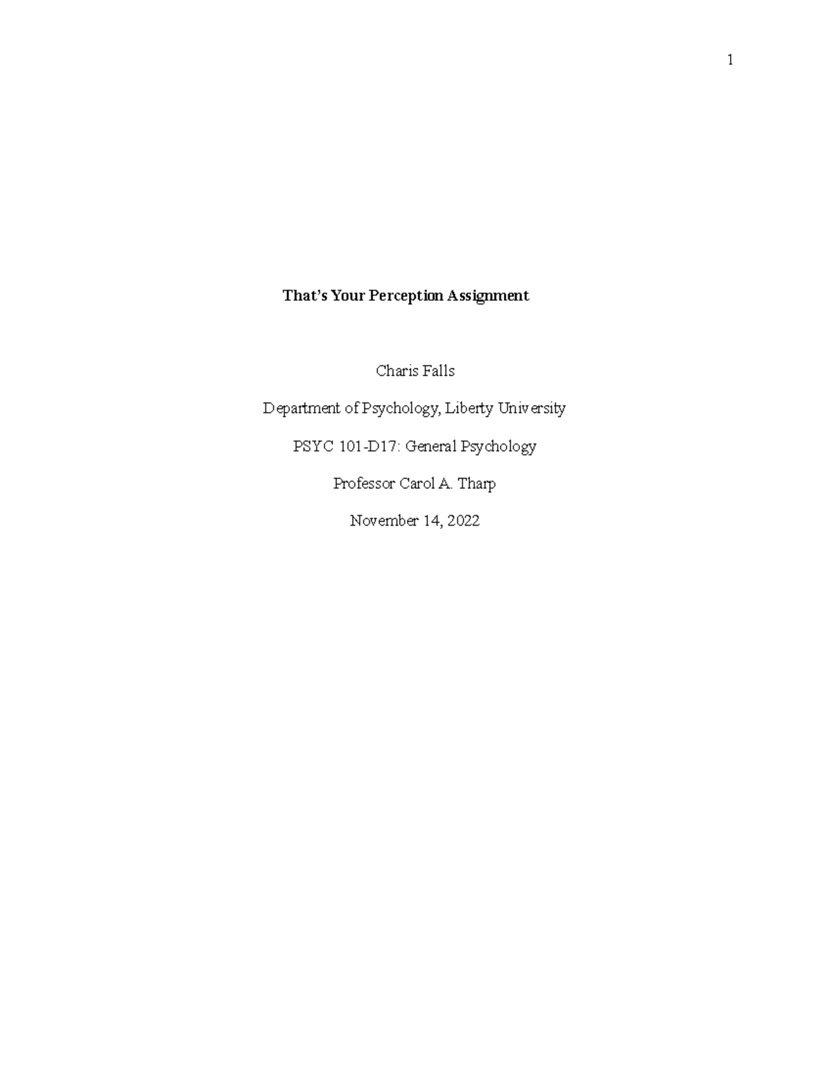 PSYC 101-D17: Understanding Perception Assignment - Studocu