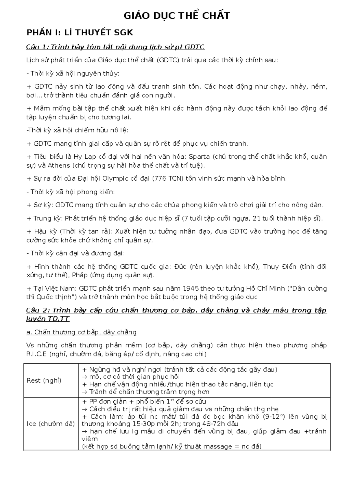 ĐỀ CƯƠNG GIÁO DỤC THỂ CHẤT: LÍ THUYẾT VÀ THỰC HÀNH - Studocu