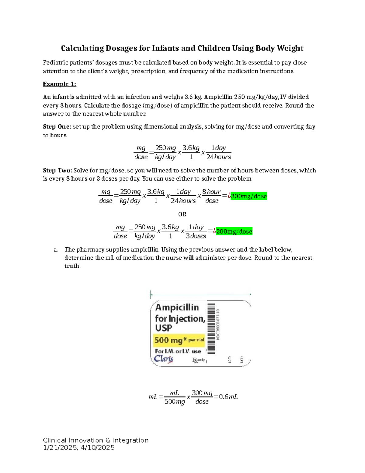 Pediatric Dosage Calculations Based on Body Weight: A Guide - Studocu