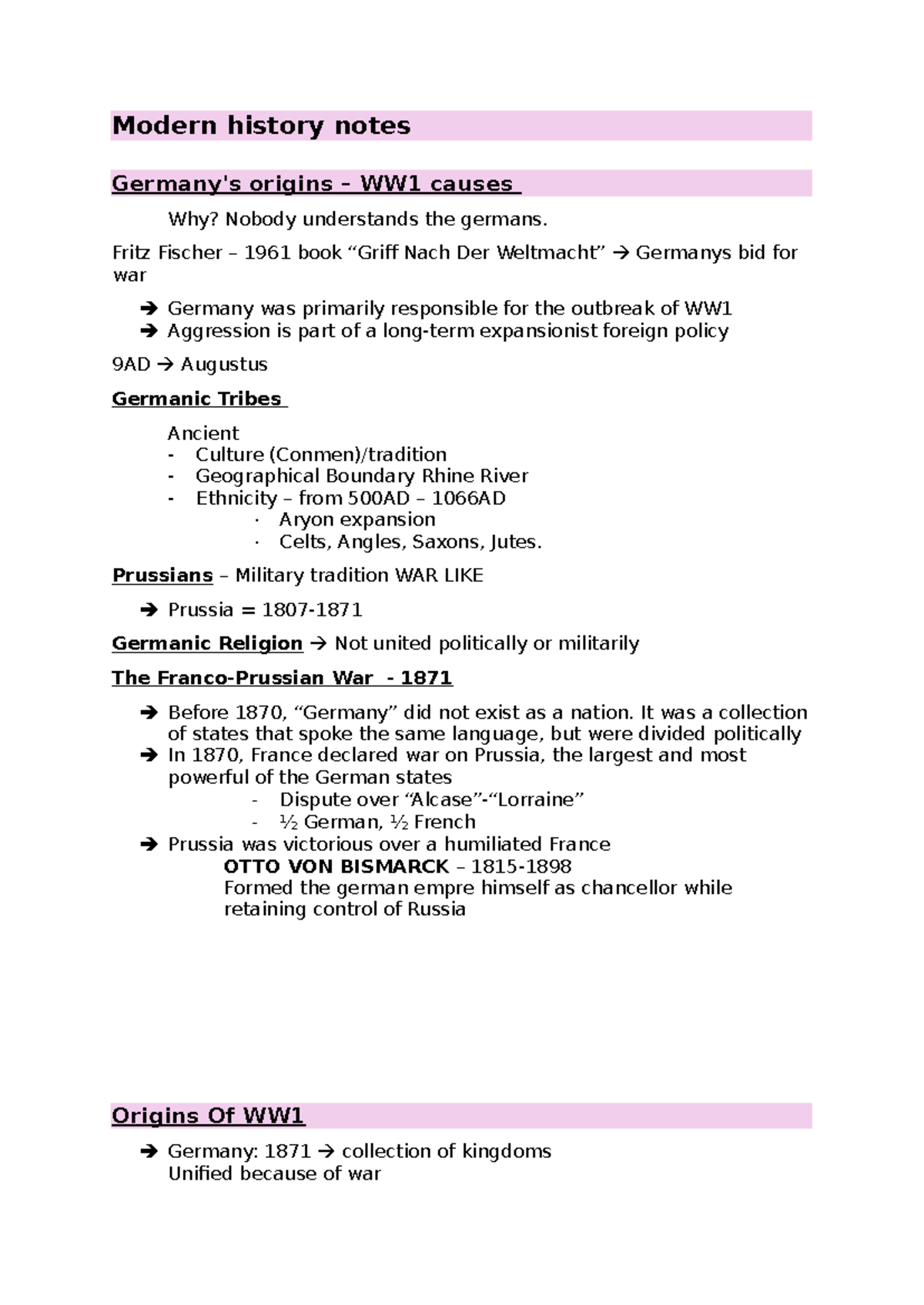 Final Exam Notes: Modern History Origins of WW1 and Meiji Restoration ...