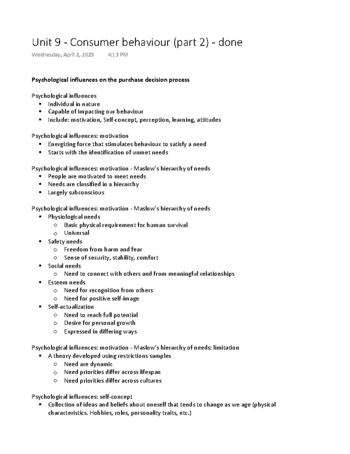 Unit 9 - Consumer Behaviour (Part 2) Insights on Psychological ...