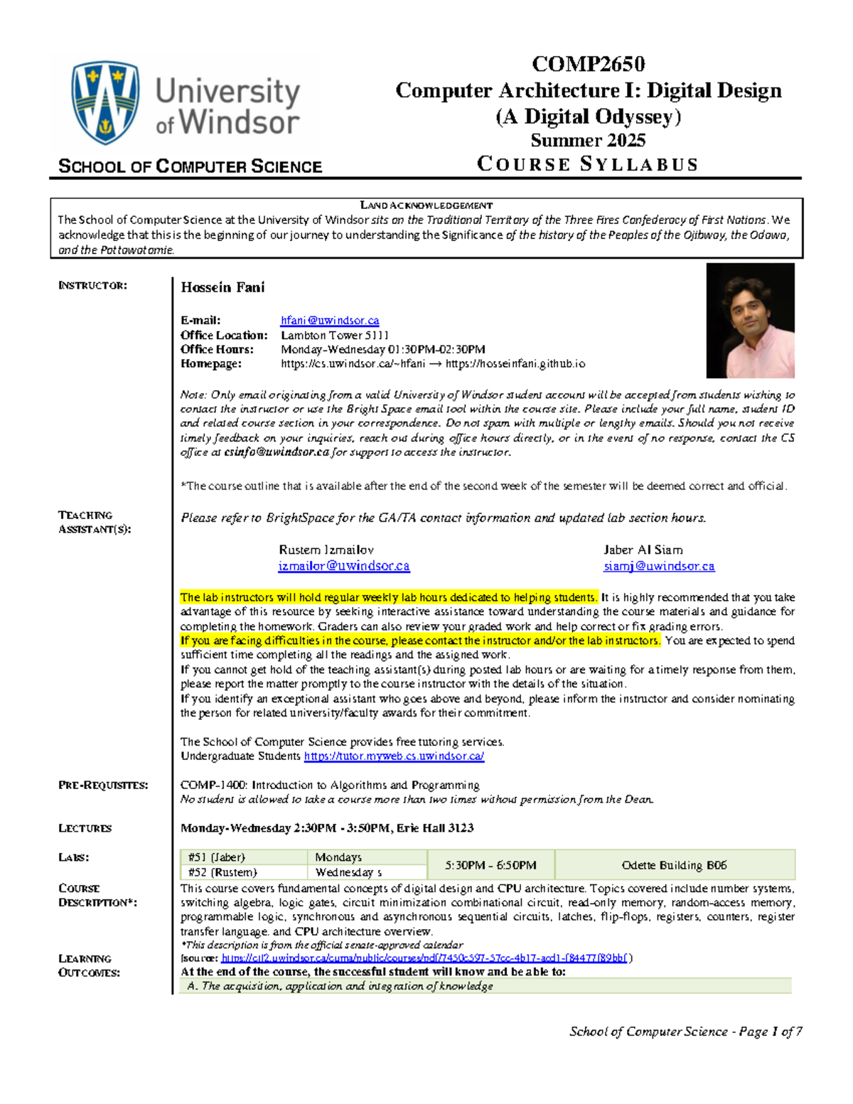COMP2650 Computer Architecture I: Digital Design Syllabus - Summer 2025 ...