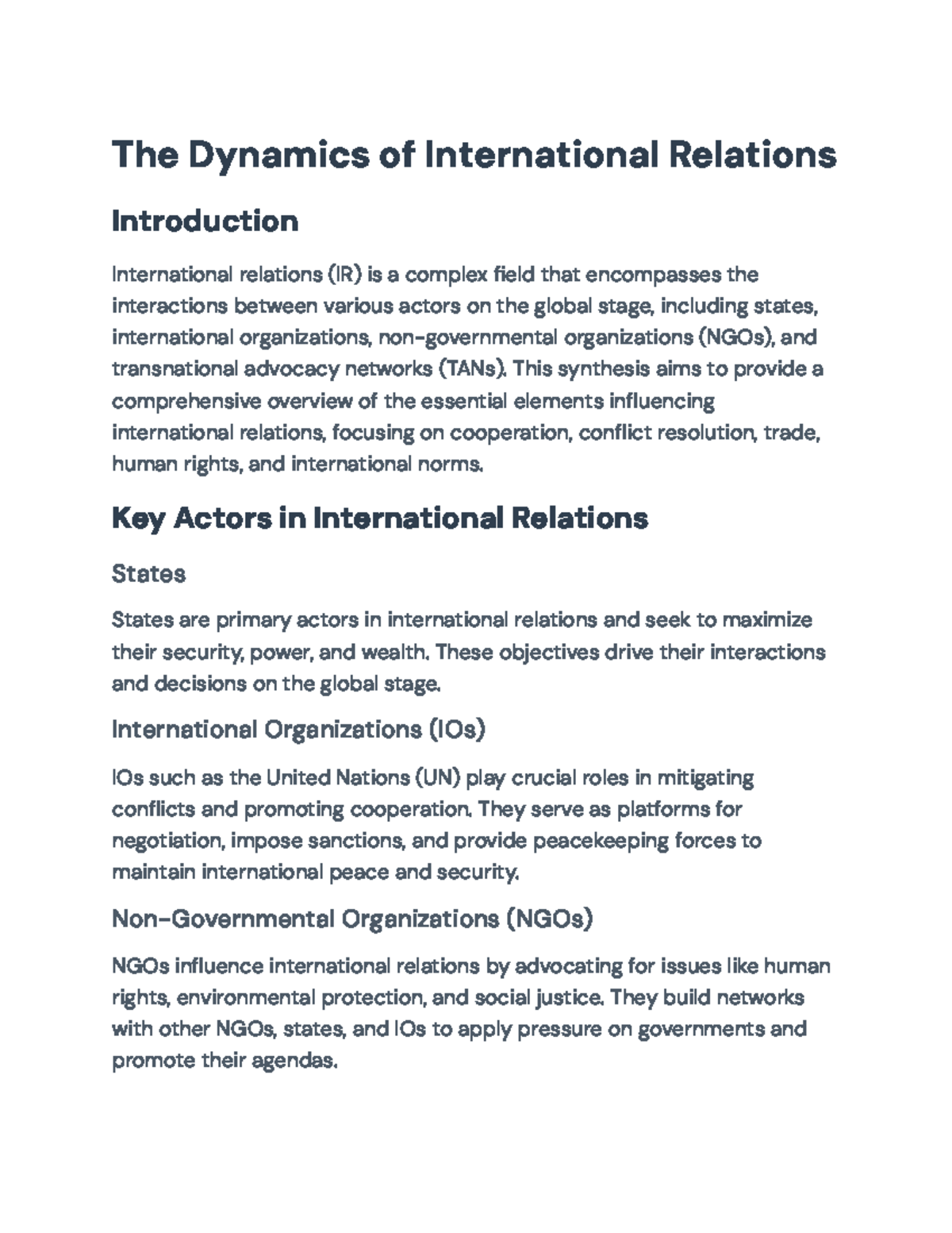 Dynamics of International Relations: Key Actors, Conflicts & Solutions ...