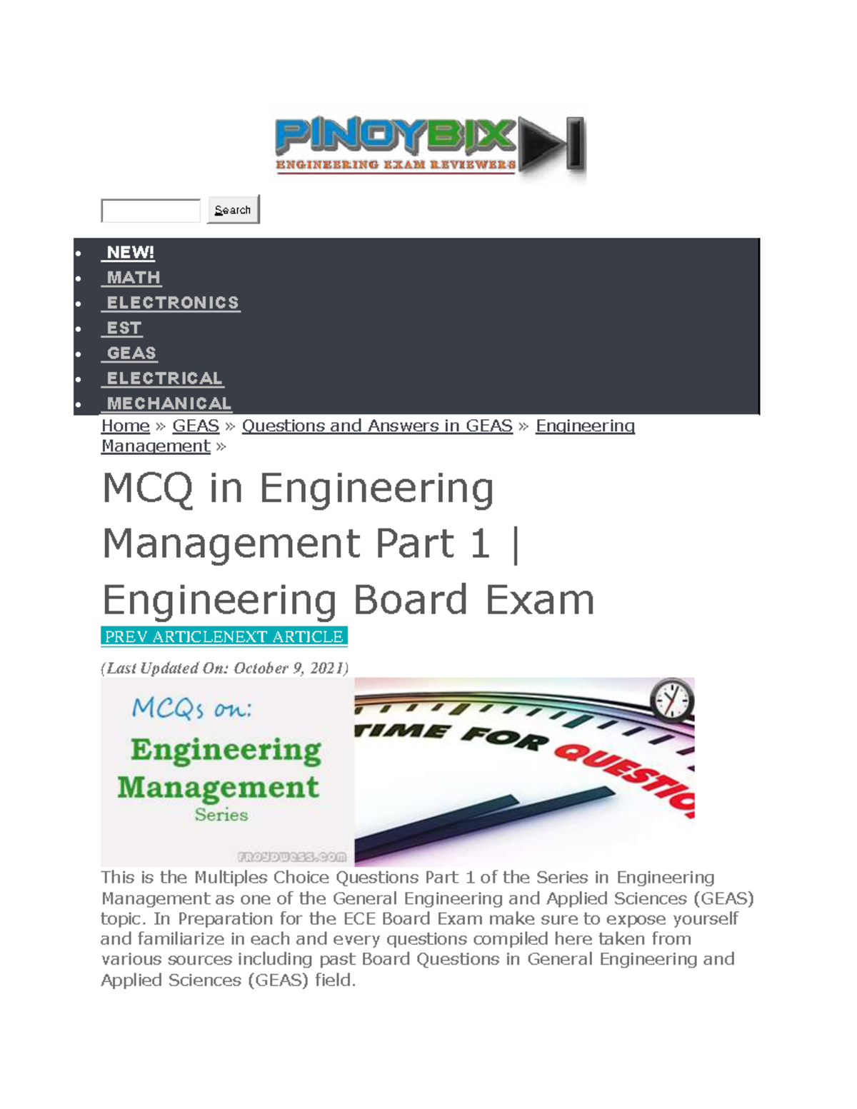 MCQ in Engineering Management (GEAS) - Part 1 Study Guide - Studocu