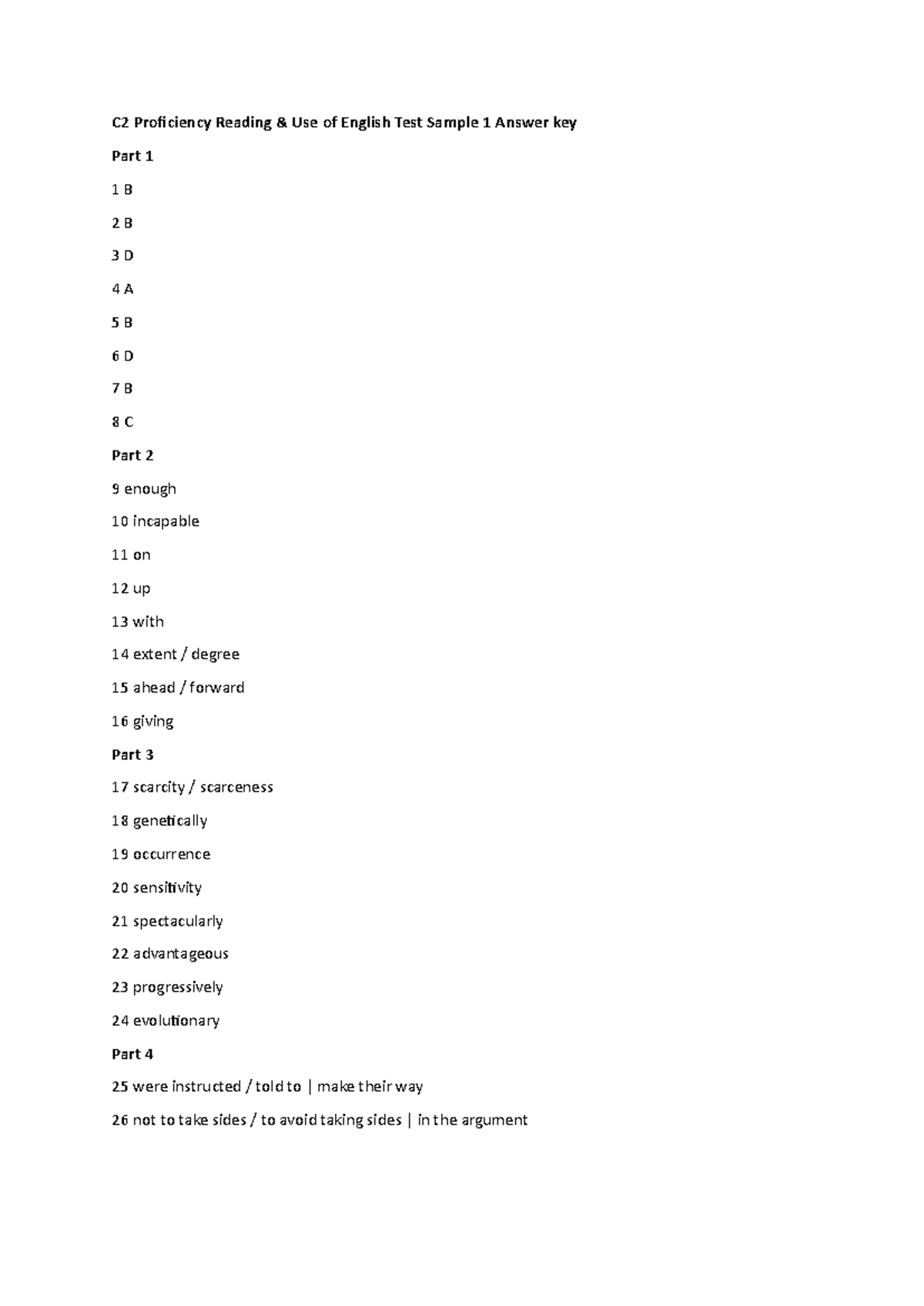 CPE C2 Proficiency Reading & Use of English Test Sample 1 Answer Key ...