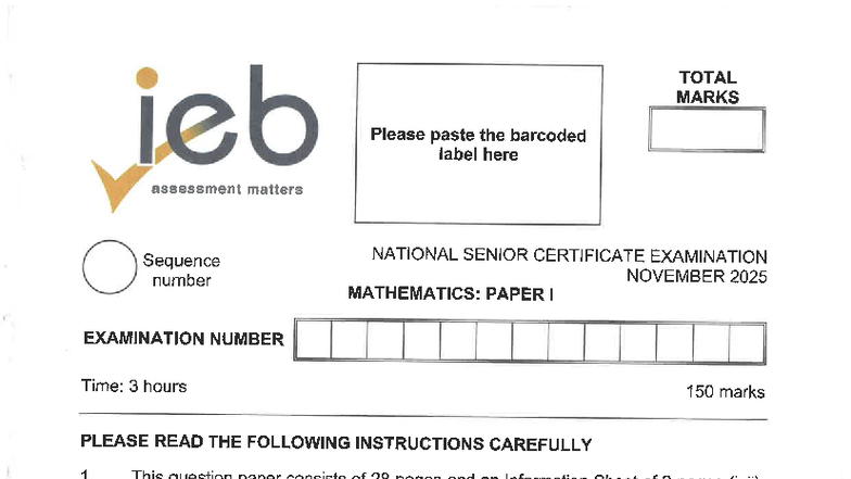 IEB Mathematics P1 - November 2025 Exam Paper - Studocu