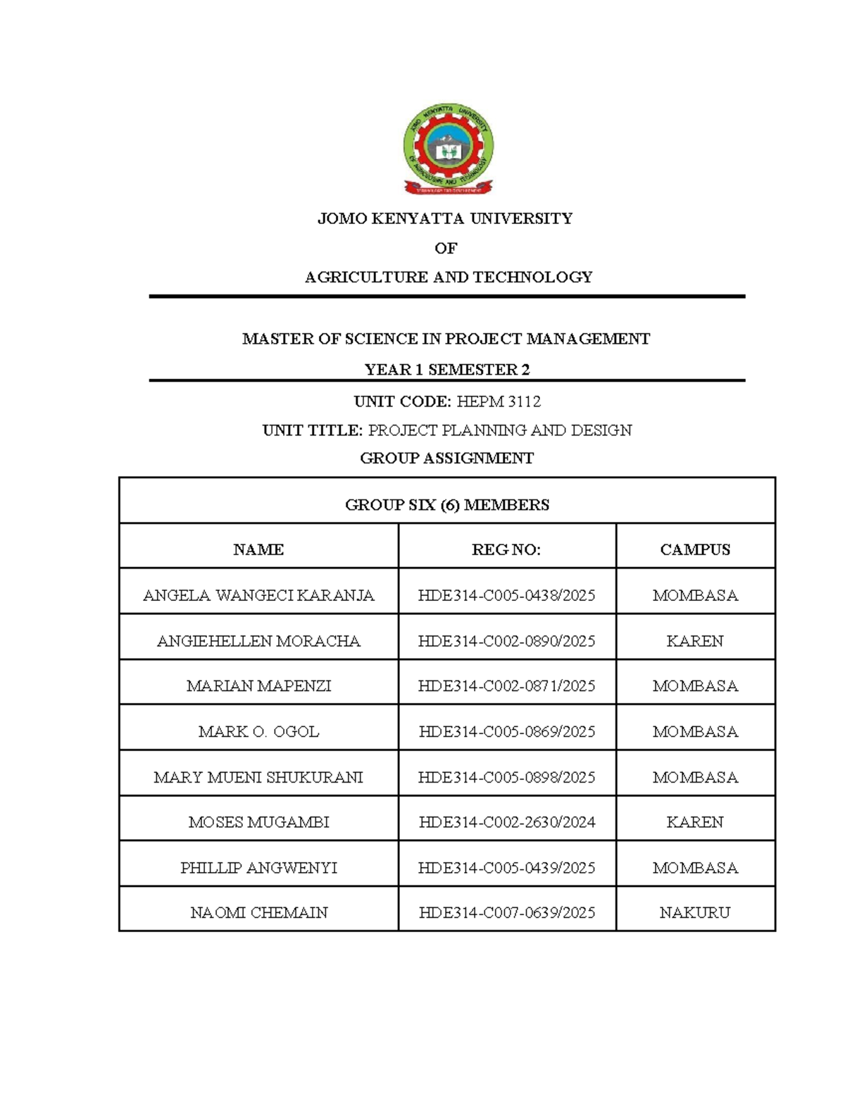 HEPM 3112: Project Planning and Design Group Assignment Report - Studocu