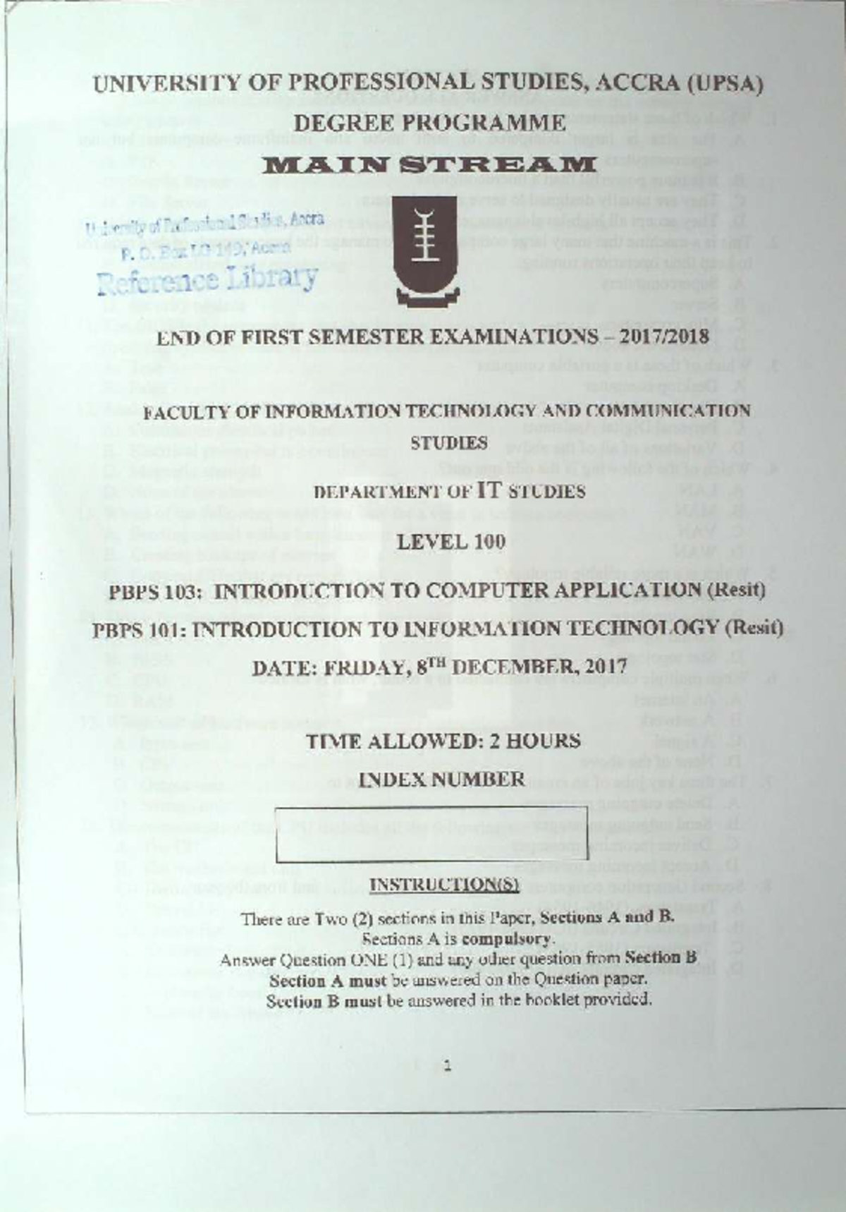 PBPS 103: Resit Exam Notes for Introduction to Computer Applications ...