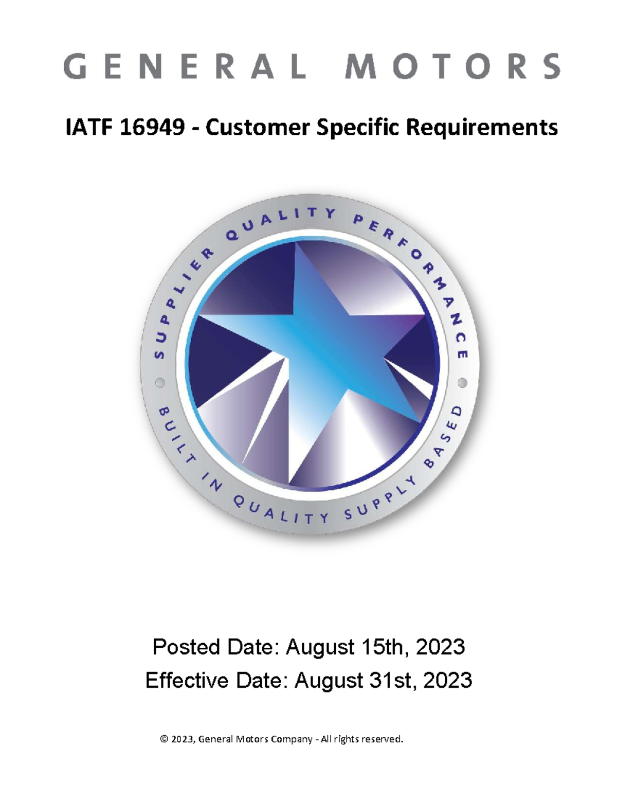 IATF 16949 GM customer specific requirements summary - August 2023 ...