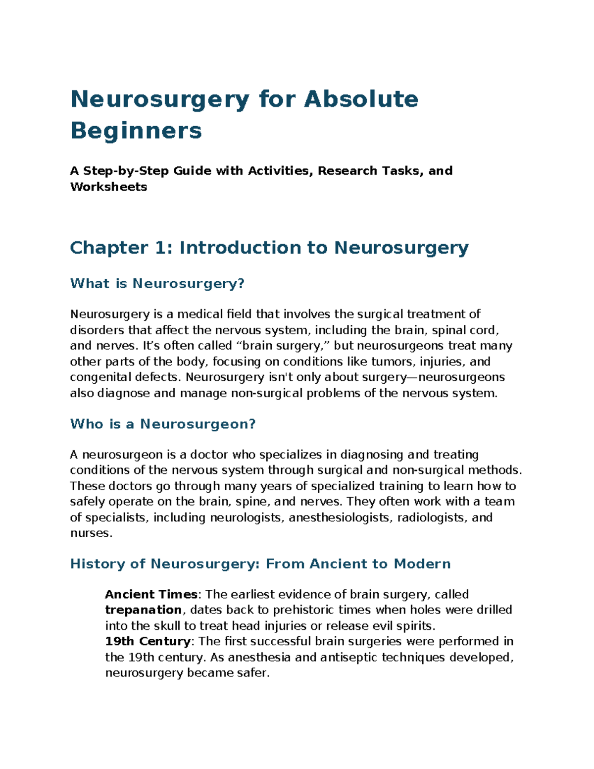 Neurosurgery 101: Introductory Guide & Activities (Chapter 1) - Studocu