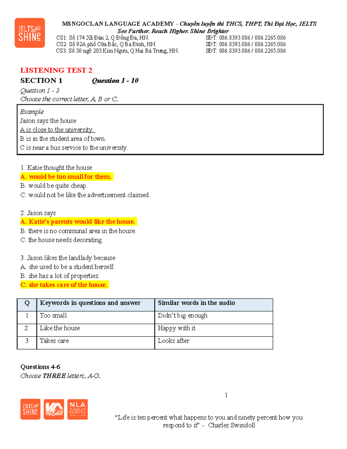 Listening MOCK TEST 2 ANSWER KEY and Transcripts - Studocu