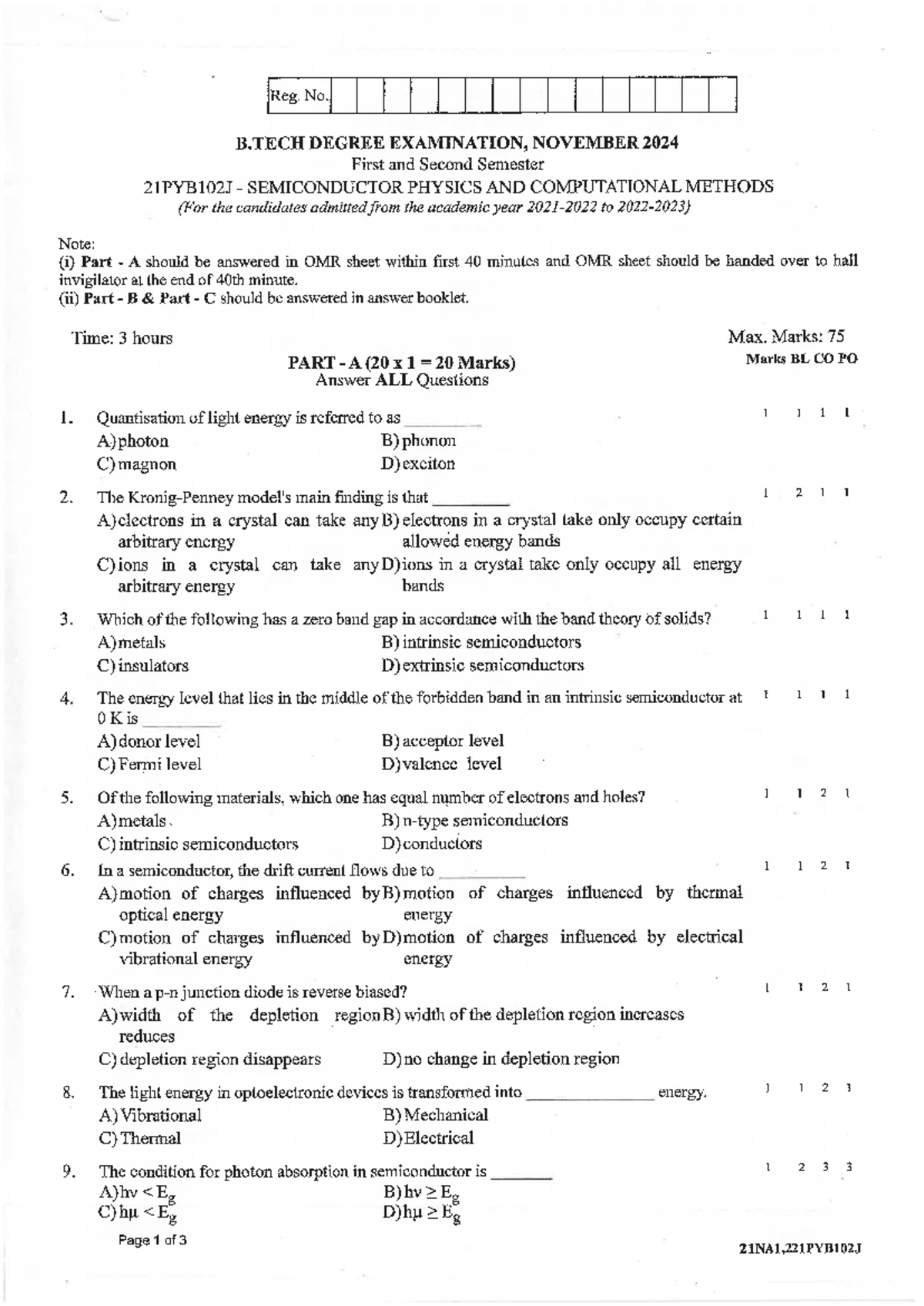 Semiconductor Physics & Computational Methods - 21PYB102J Exam Notes ...