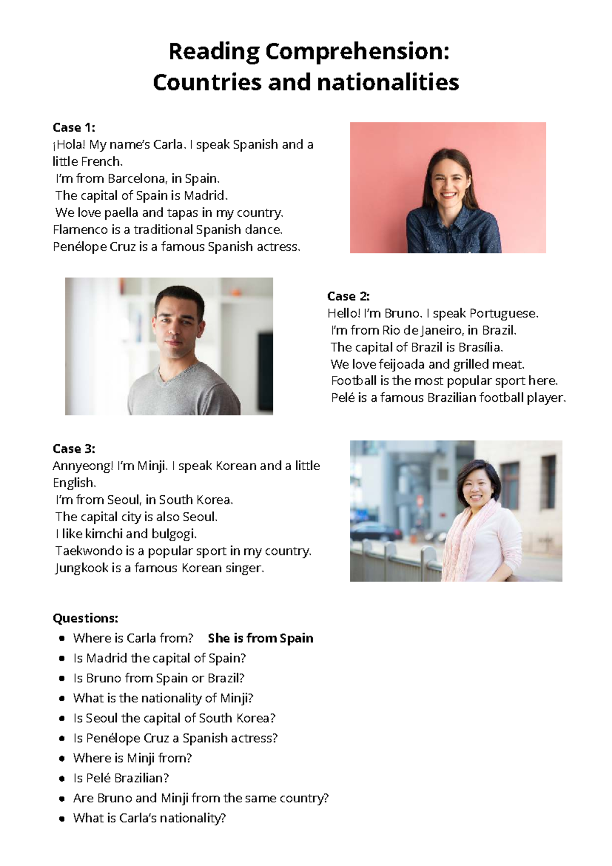 Reading Homework: Countries and Nationalities (VERB TO BE) - Studocu