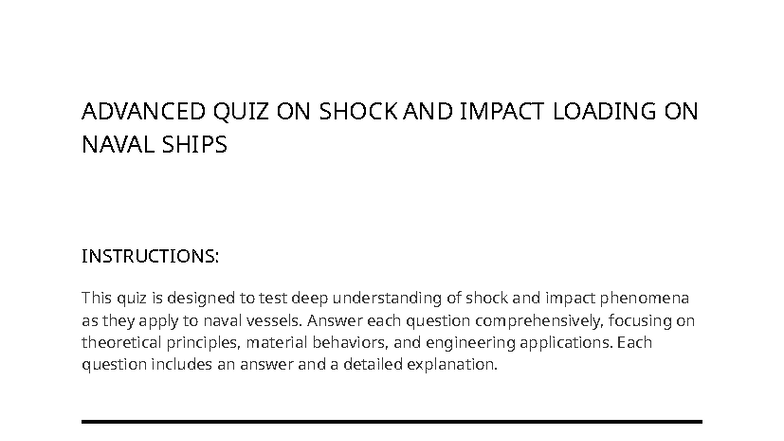 NAVAL SHIP SHOCK LOADING QUIZ: UNDERSTANDING IMPACT PHENOMENA - Studocu