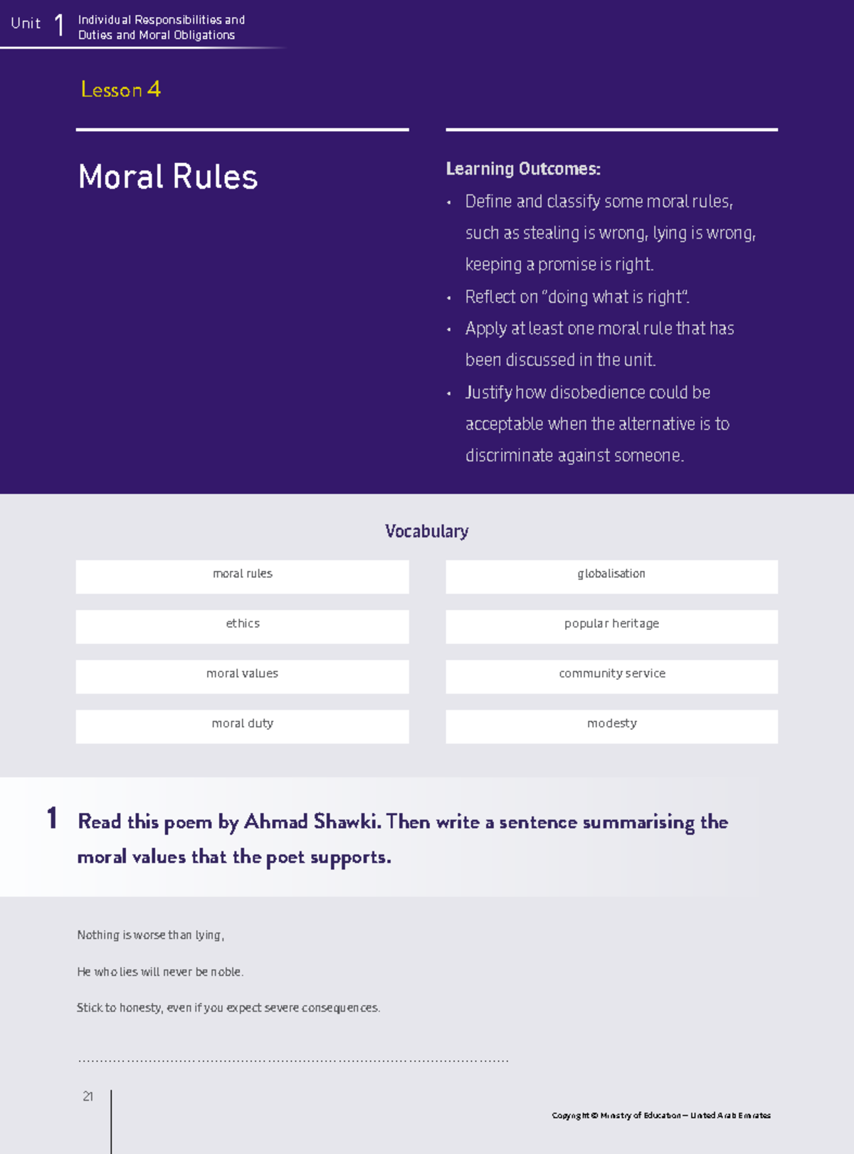 Gr07 Moral Values & Responsibilities Lesson 4: Ethics & Heritage ...