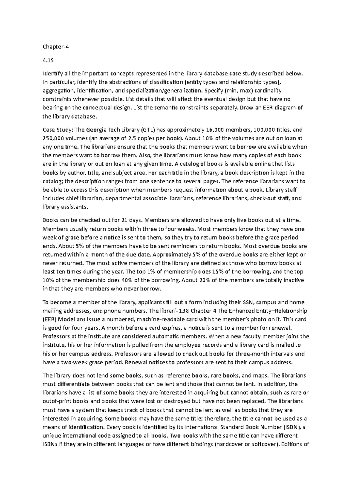 Library Database Case Study Analysis - EER Design and Concepts - Studocu