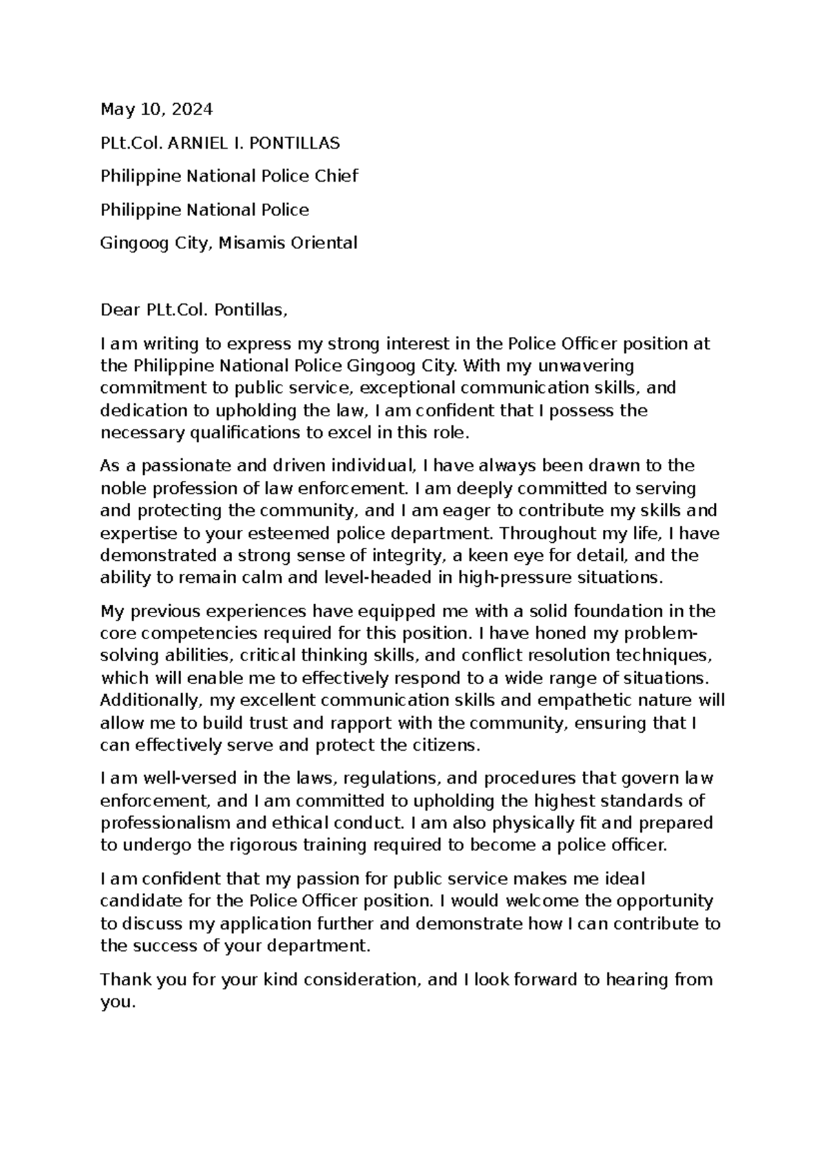 Document - take notes - May 10, 2024 PLt. ARNIEL I. PONTILLAS ...