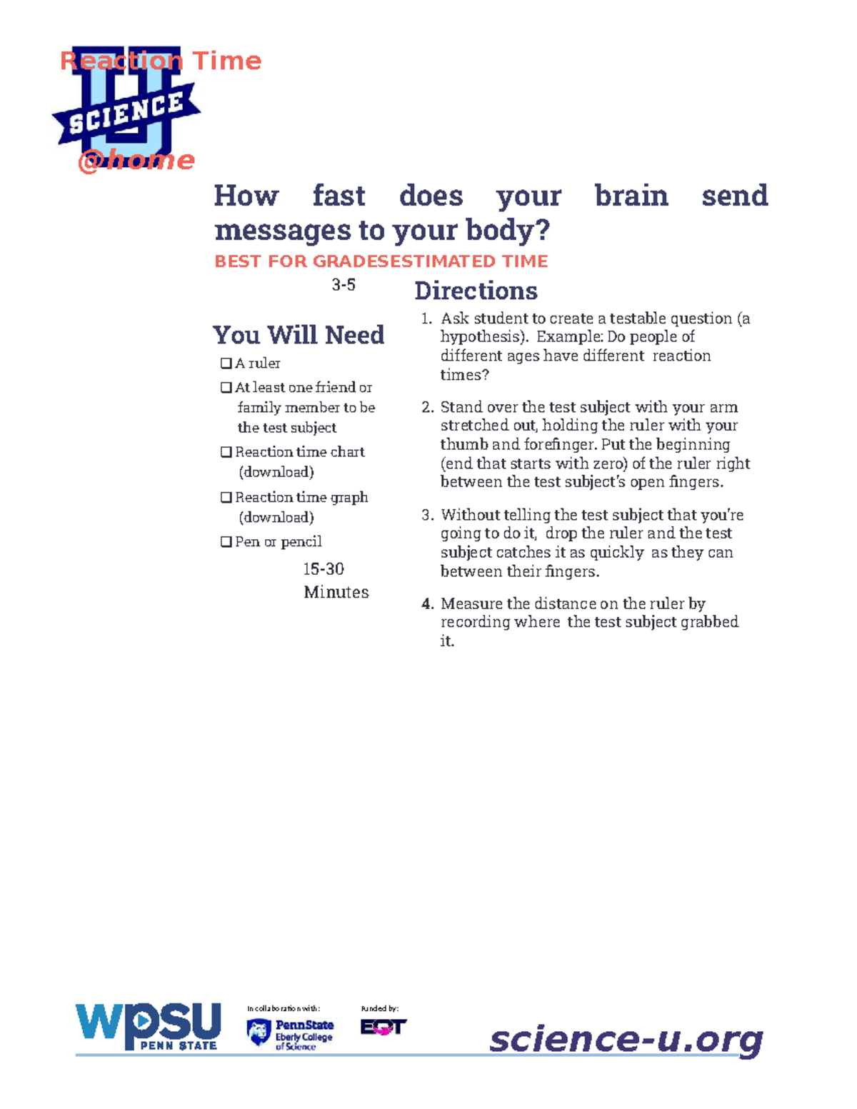 Science U: Reaction Time Experiment Guide for Grades - Studocu