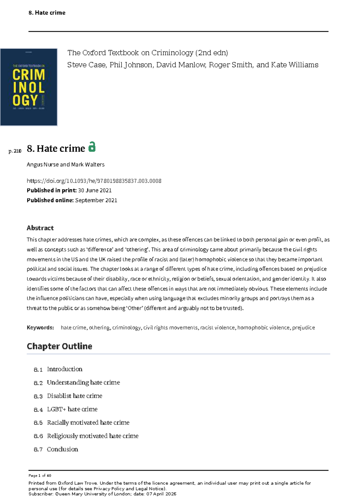 Hate Crime Analysis: Insights from Criminology (CRIM 101) - Studocu