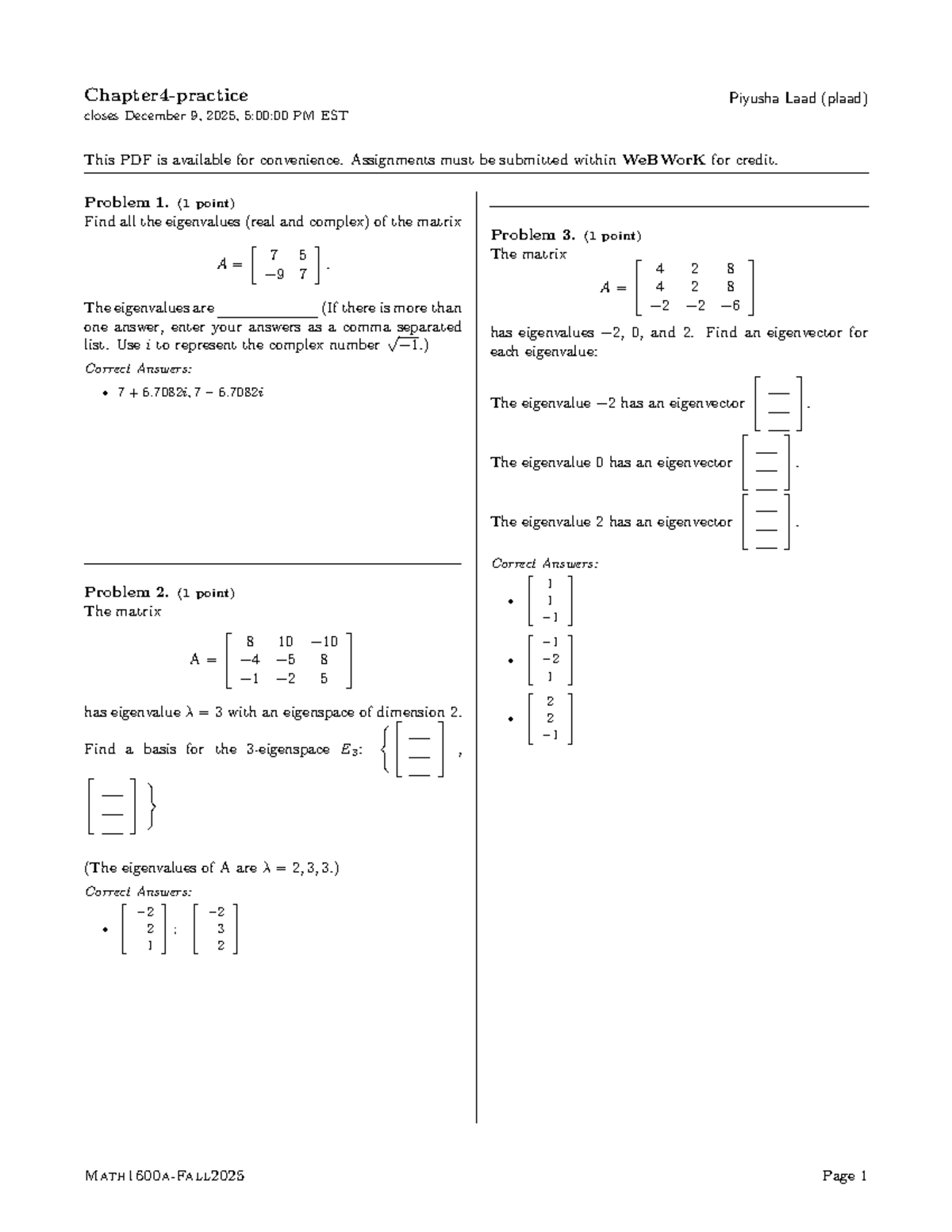 Chap4 - Best Practice Questions for Eigenvalues and Eigenvectors - Studocu