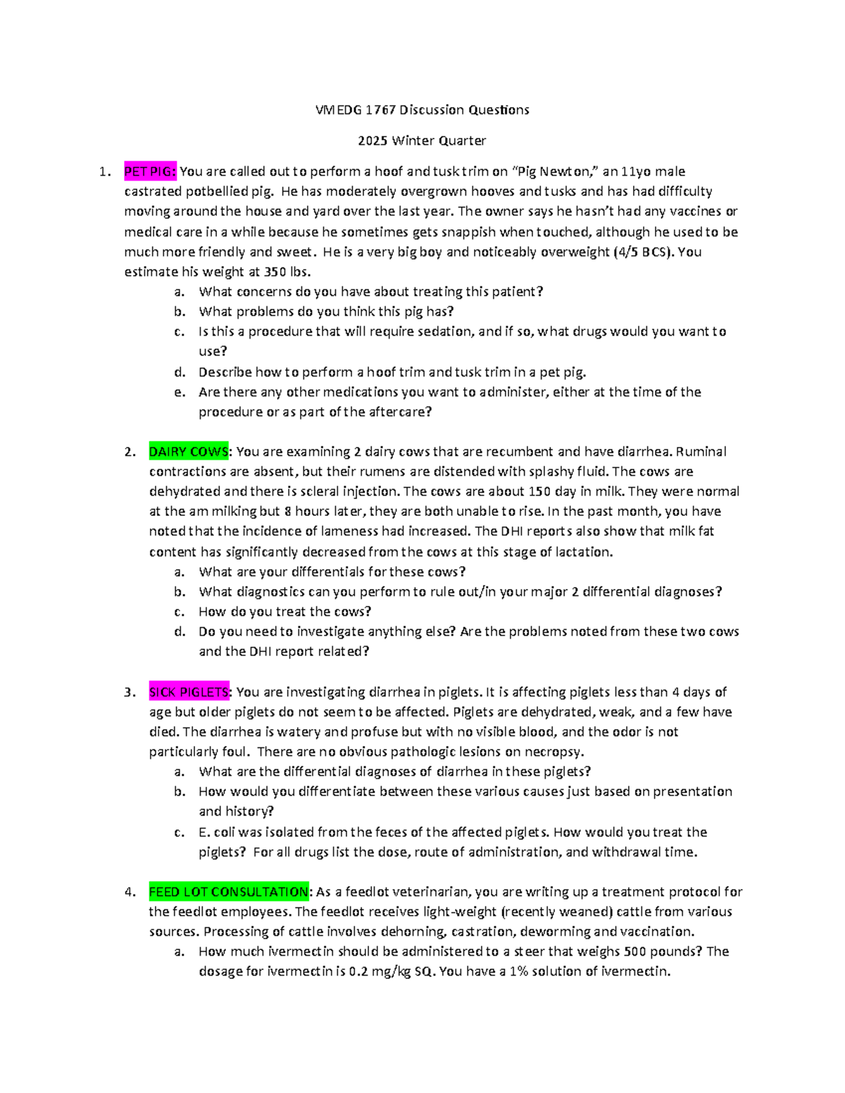 VMEDG 1767 Discussion Questions Review for Winter Quarter 2025 - Studocu