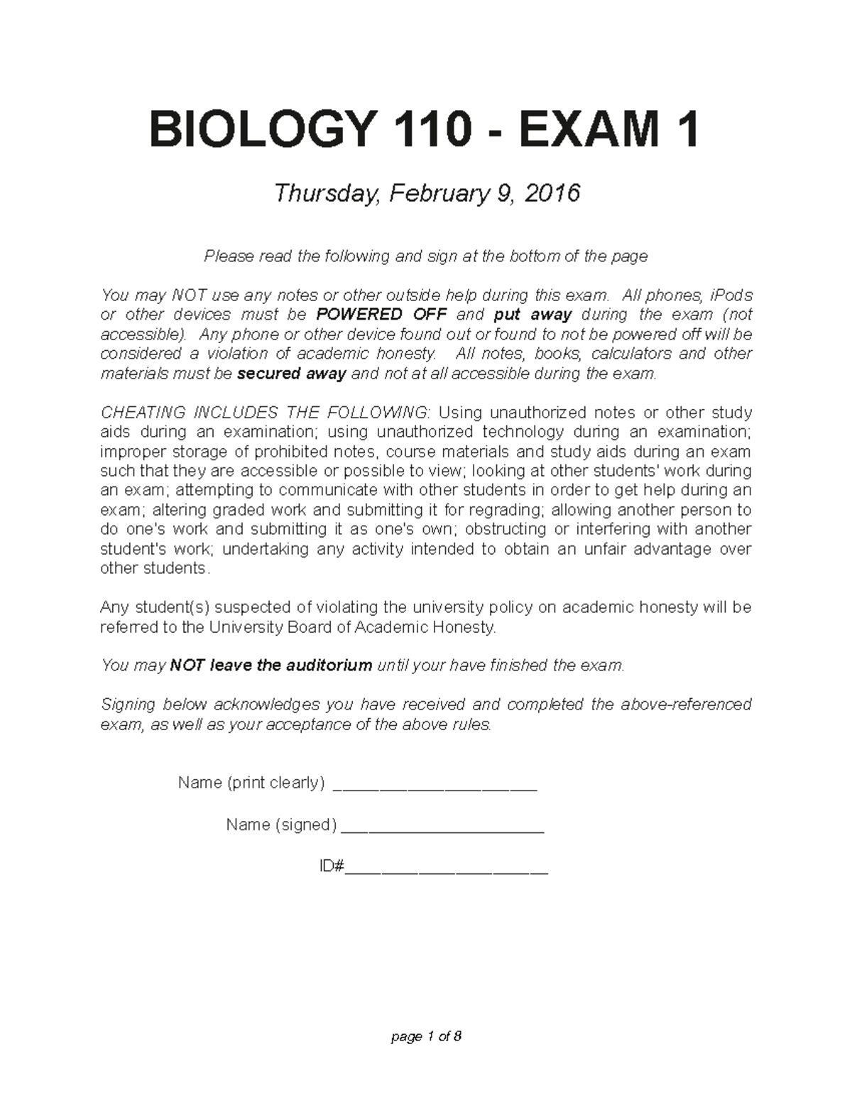 Biology 110 Final Exam Guidelines and Instructions - Studocu
