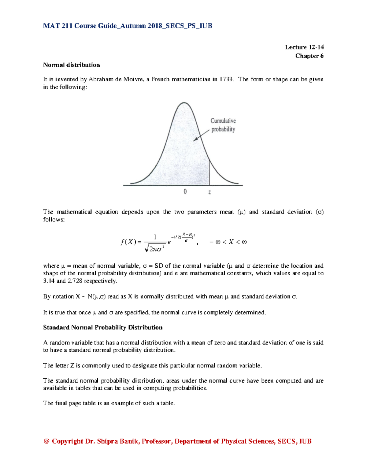 Lec 12 - Normal Distribution and Probabilities Explained - Studocu