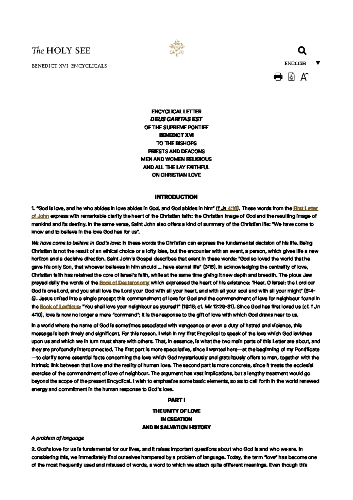 Deus Caritas Est: Encyclical Letter by Pope Benedict XVI on Christian ...