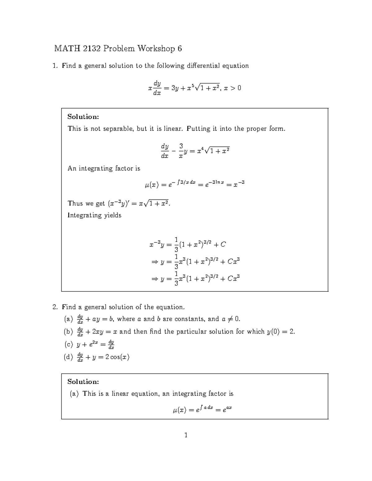 MATH 2132 W6 S - Differential Equations Solutions and Analysis - Studocu