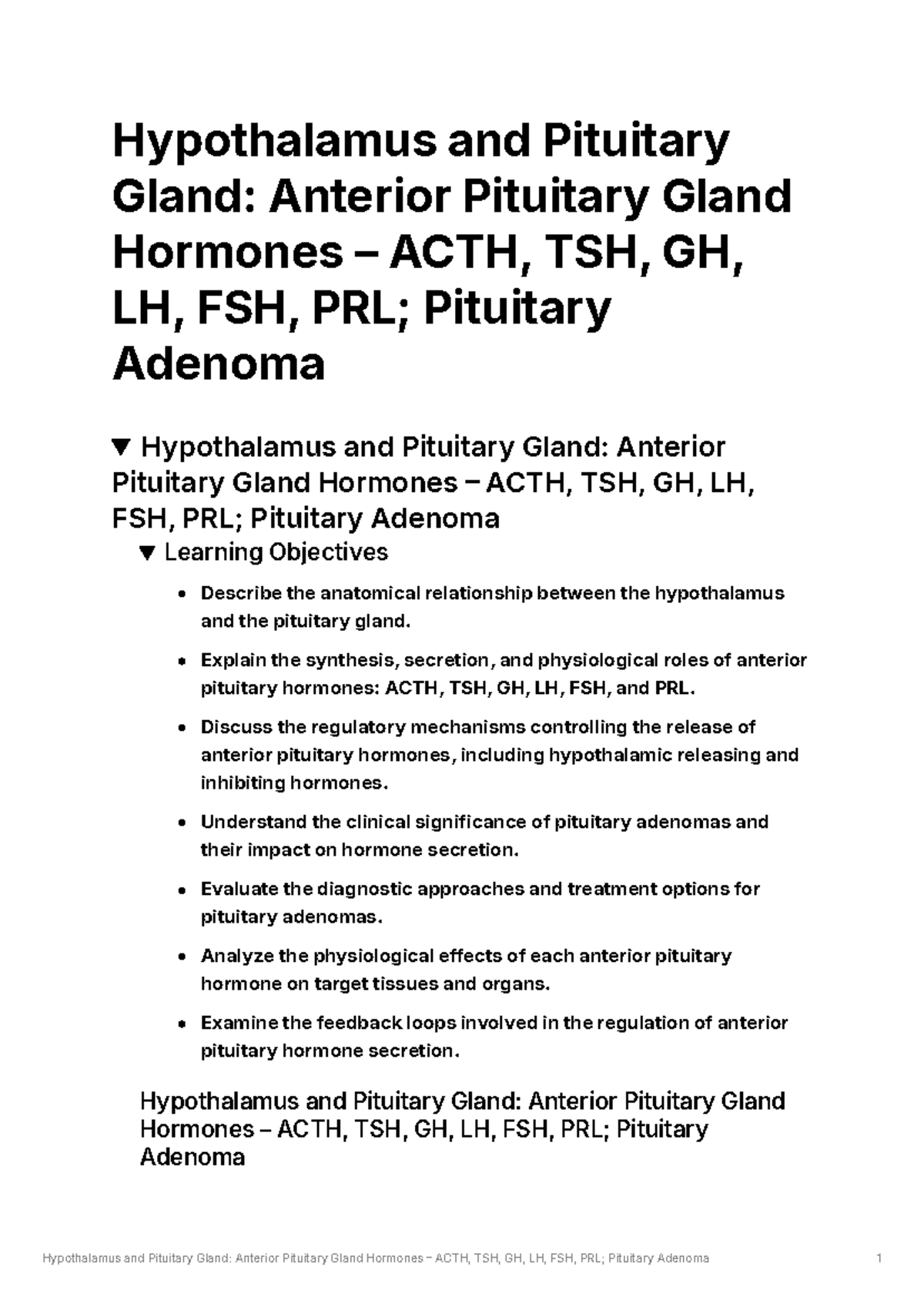 Hypothalamus and Pituitary Gland - Anterior Pituitary Gland Hormones ...