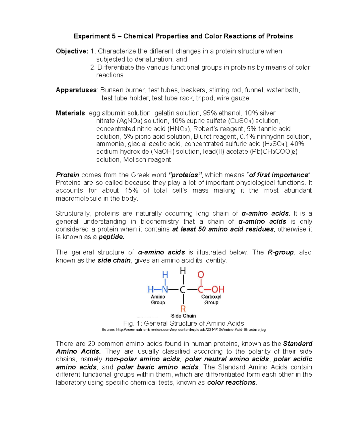 Experiment 5: Lab Guide on Protein Denaturation & Color Reactions - Studocu