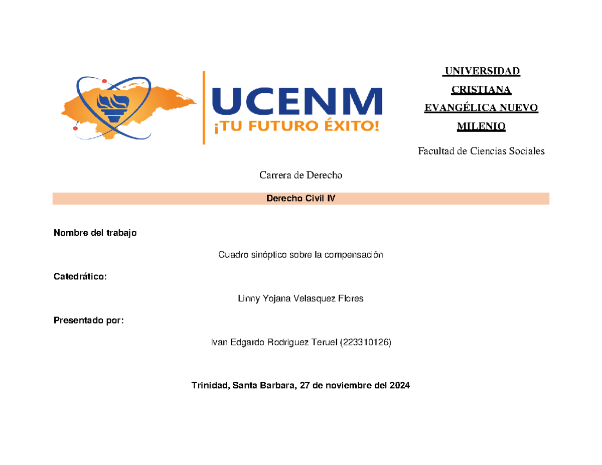 Derecho Civil IV: Cuadro Sinóptico sobre la Compensación - Studocu