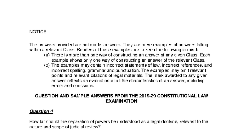 Constitutional Law Sample Answer: Judicial Review & Separation of ...