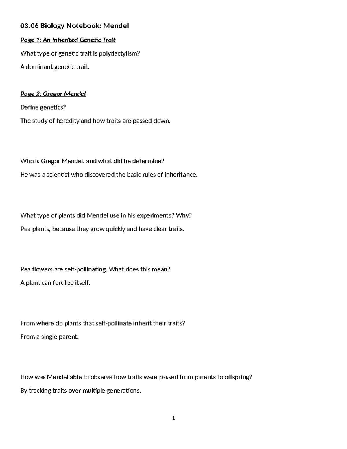 03.06 Biology Guided Notes: Mendel's Genetic Traits and Hybridization ...