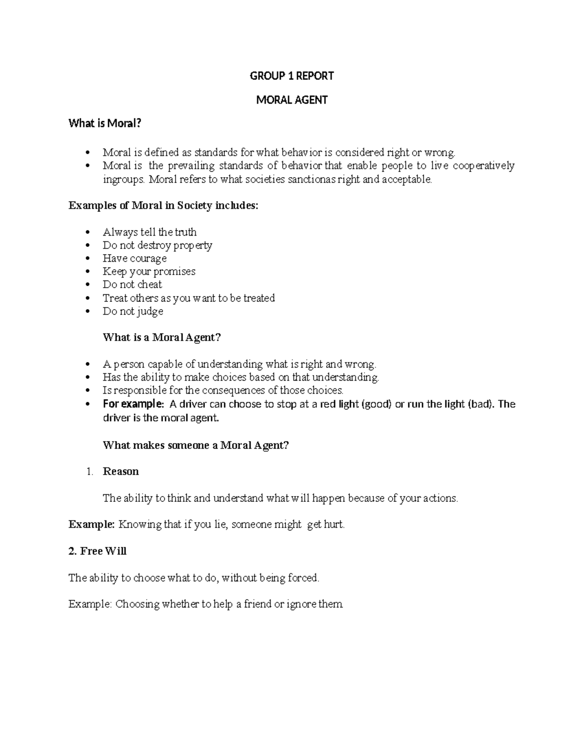 GROUP 1 REPORT: UNDERSTANDING MORAL AGENTS - Studocu