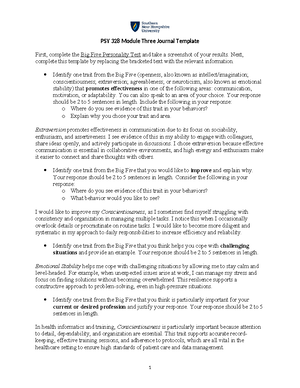 PSY 328 Module Three Activity Final - Next, complete this template by replacing the bracketed ...