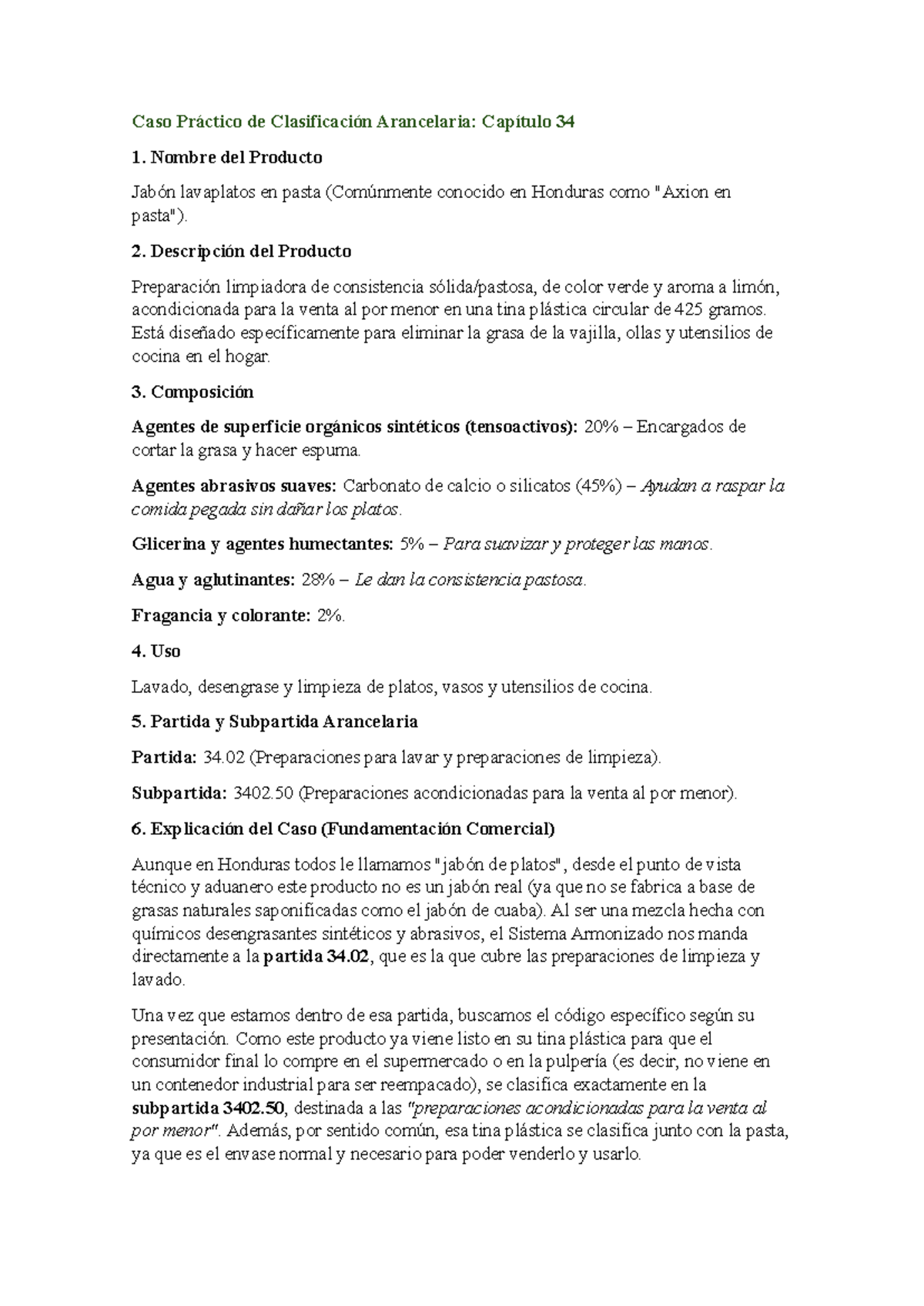 Caso Práctico de Clasificación Arancelaria: Jabón Lavaplatos en Pasta ...