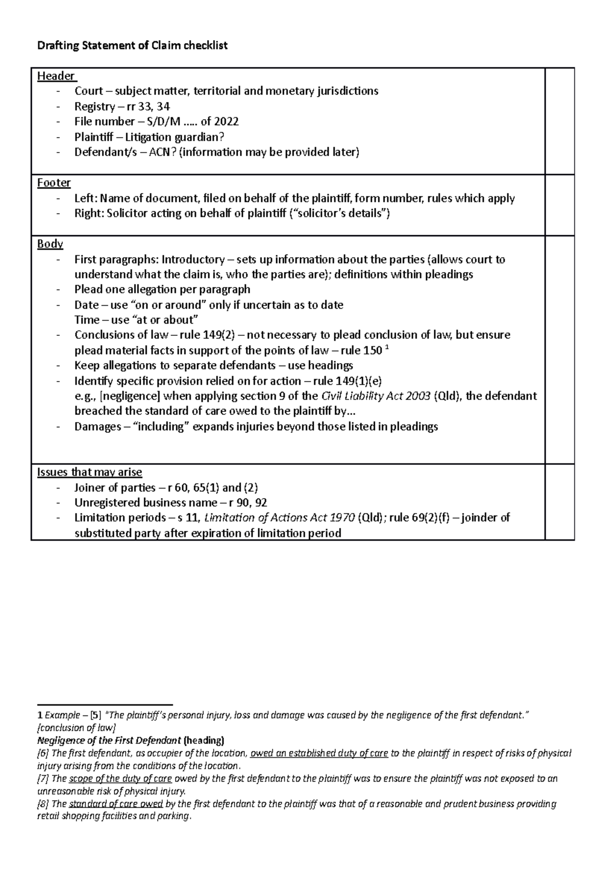 Drafting a Statement of Claim: Essential Checklist Guide - Studocu