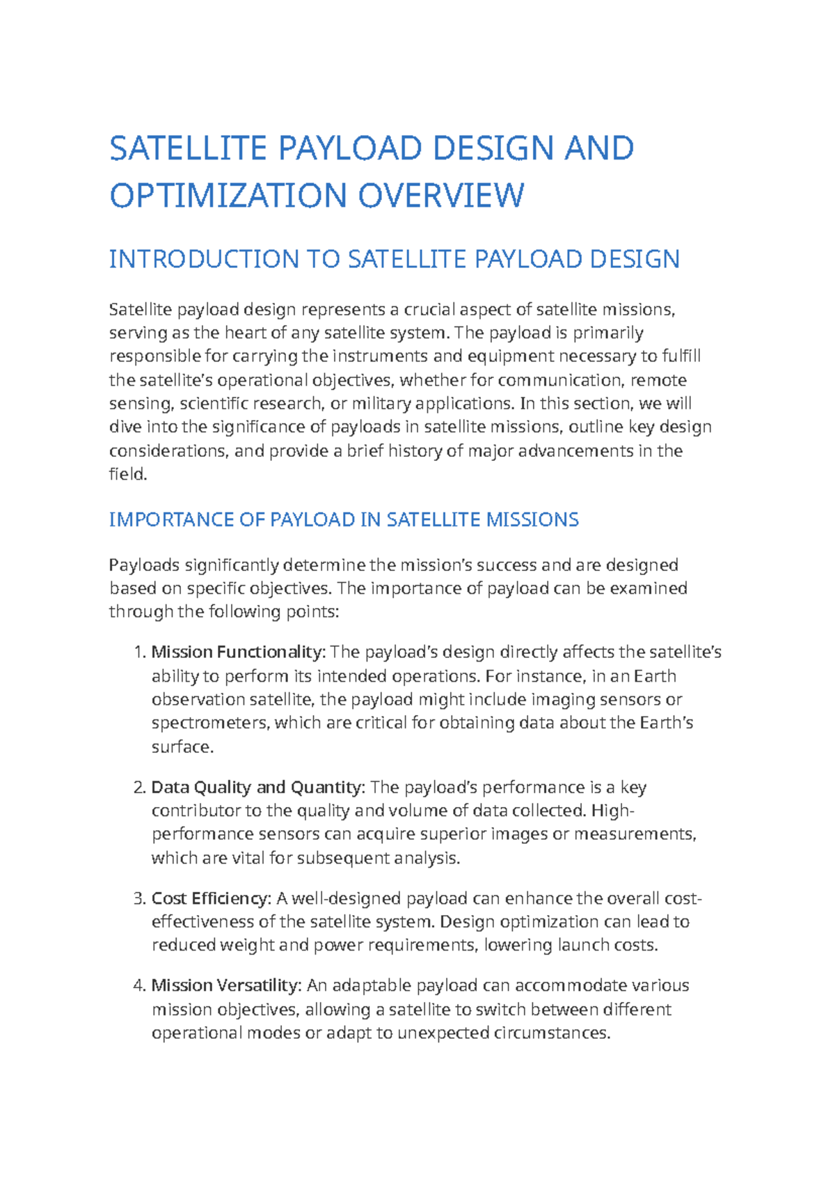Satellite Payload Design & Optimization Overview: Key Considerations ...