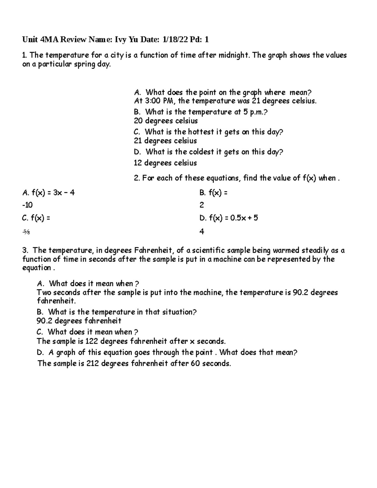 Unit 4MA Review: Understanding Functions and Their Applications - Studocu