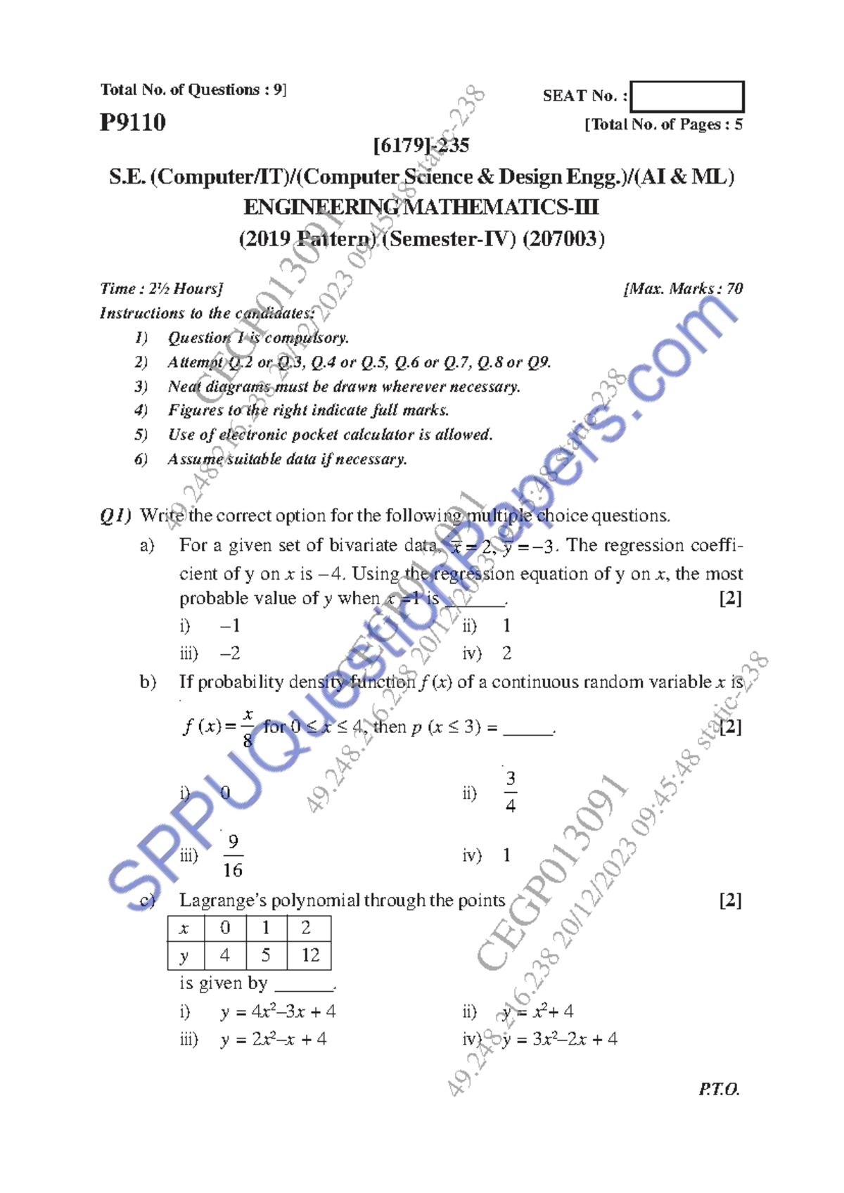 Engineering Mathematics III (M3) - Semester 4 Exam Paper (2019 Pattern ...