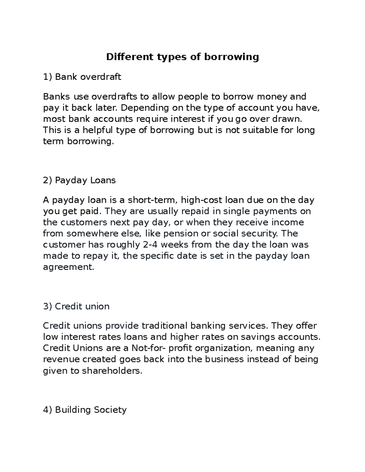 Different Types of Borrowing: Business Level 3 Overview - Studocu