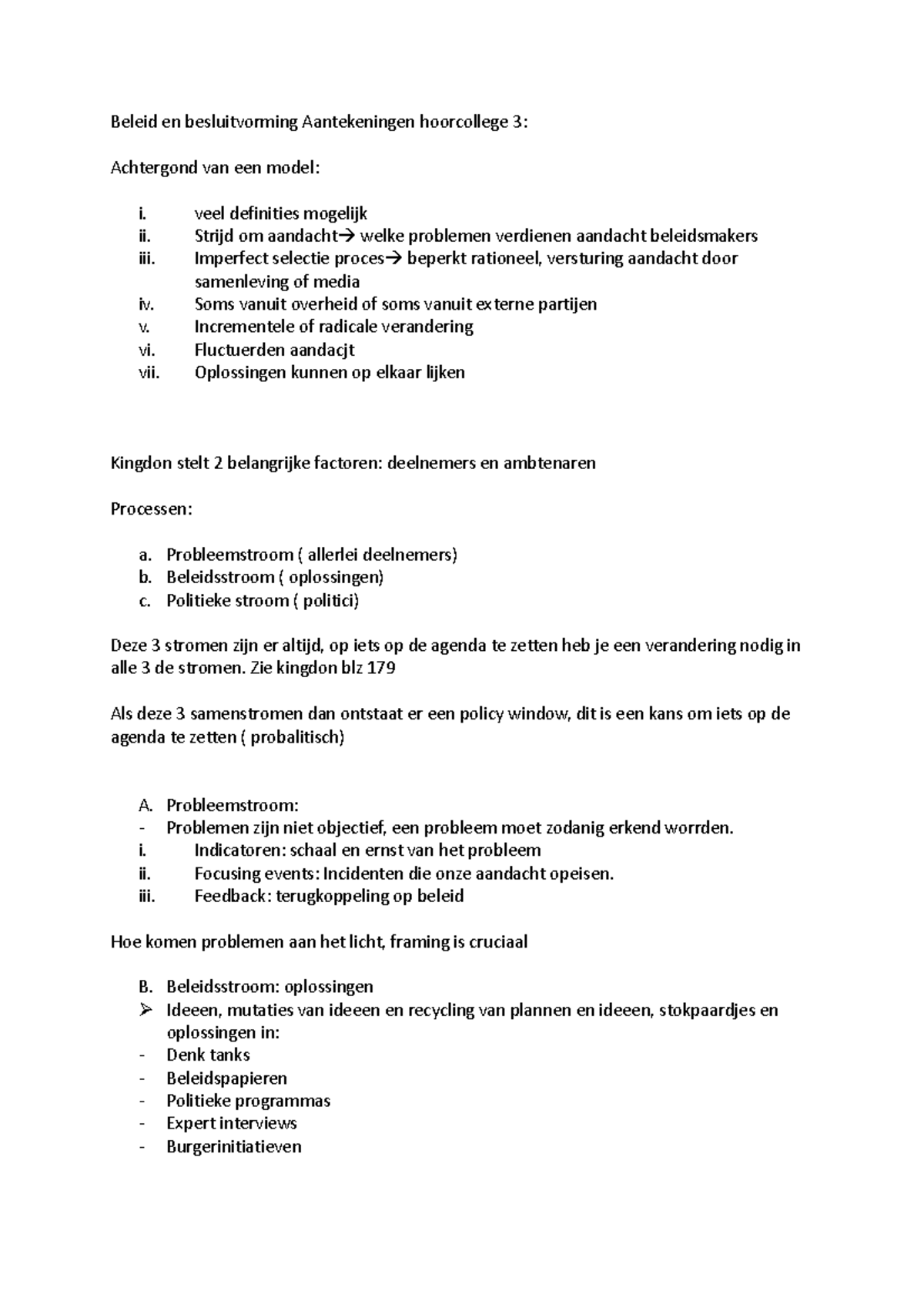 Beleid en Besluitvorming Aantekeningen Hoorcollege 3 – Kernpunten en ...