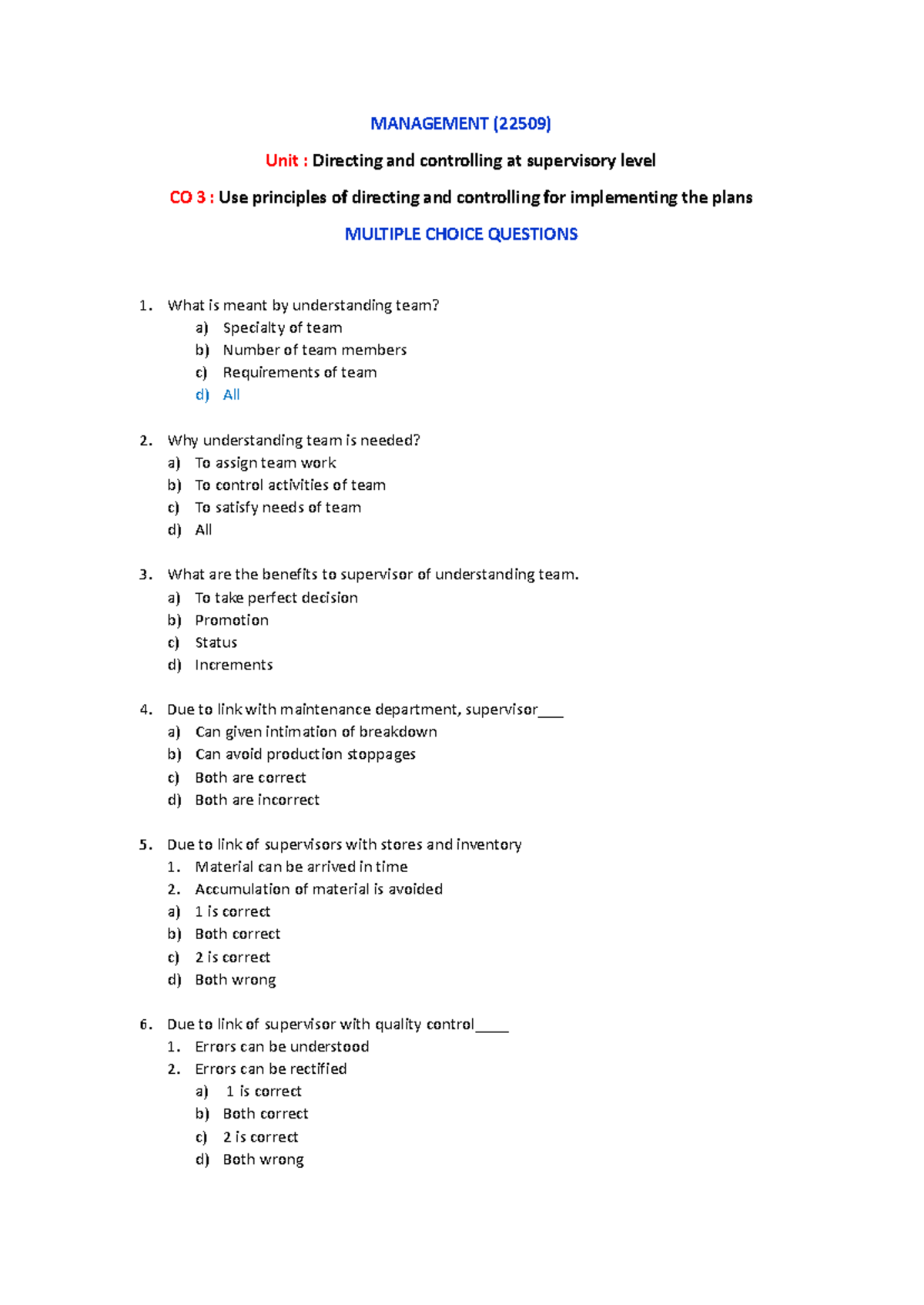 22509 MGT CO3 Directing & Controlling Multiple Choice Questions - Studocu