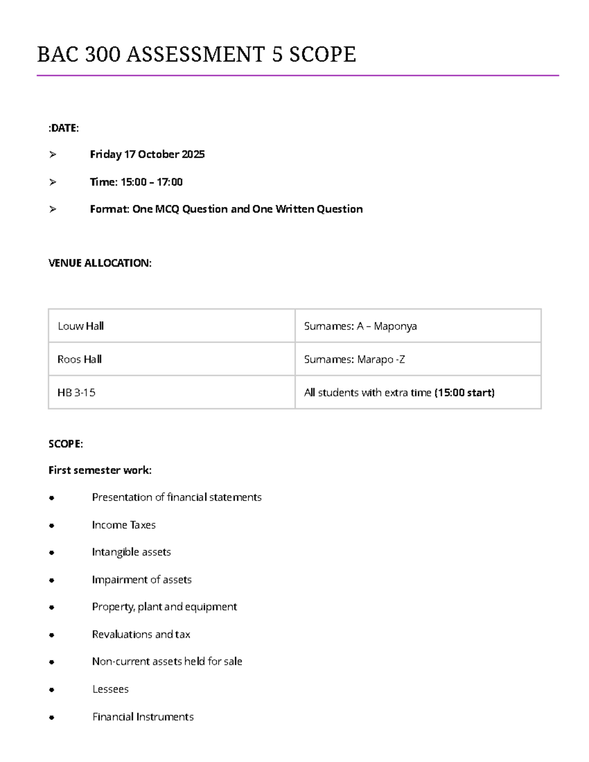 BAC 300 Assessment 5 Scope: Financial Statements & Taxes - Studocu